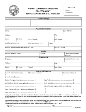 Fillable Online PERSONAL DATA SHEET & FINANCIAL DECLARATION Fax Email ...