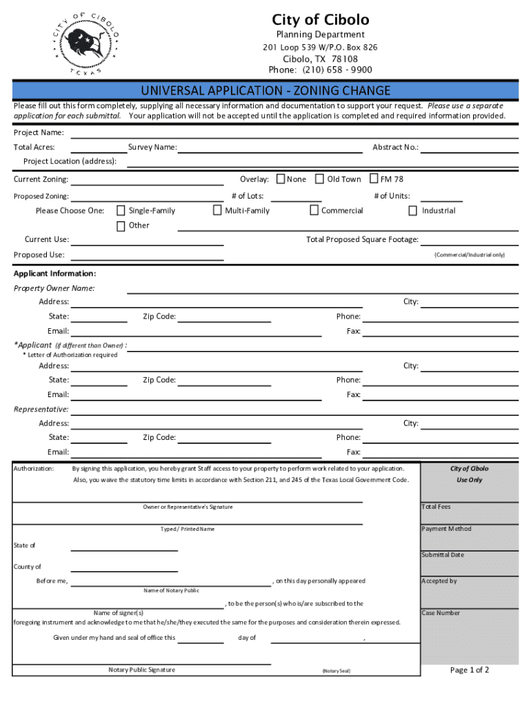 Fillable Online City of Cibolo UNIVERSAL APPLICATION - ZONING ... Fax ...