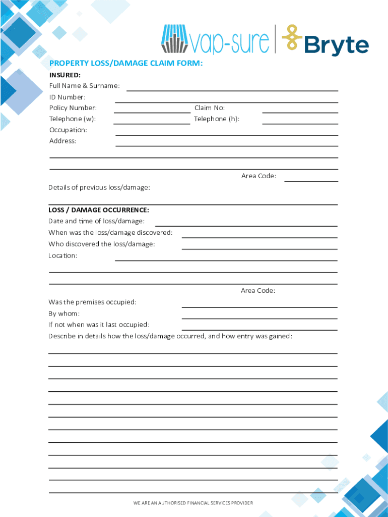 Fillable Online PROPERTY DAMAGE/LOSS CLAIM FORM - Risk Management Fax ...