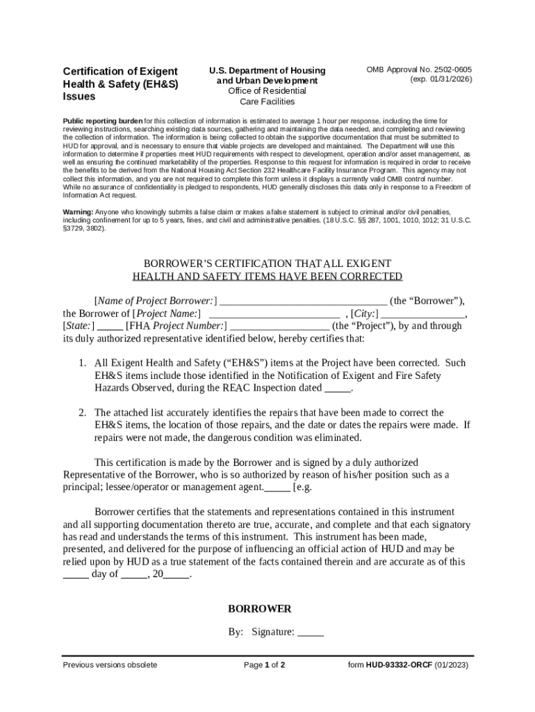 Certification of Exigent Health and Safety Issues - HUD Doc Template ...