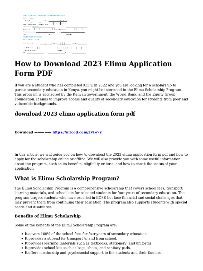 Fillable Online Elimu Program Application Form - ELIMU SCHOLARSHIP ...
