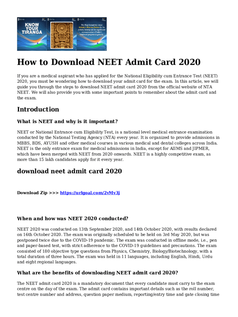 Fillable Online NEET Admit Card Released - Steps to Login and Download ...