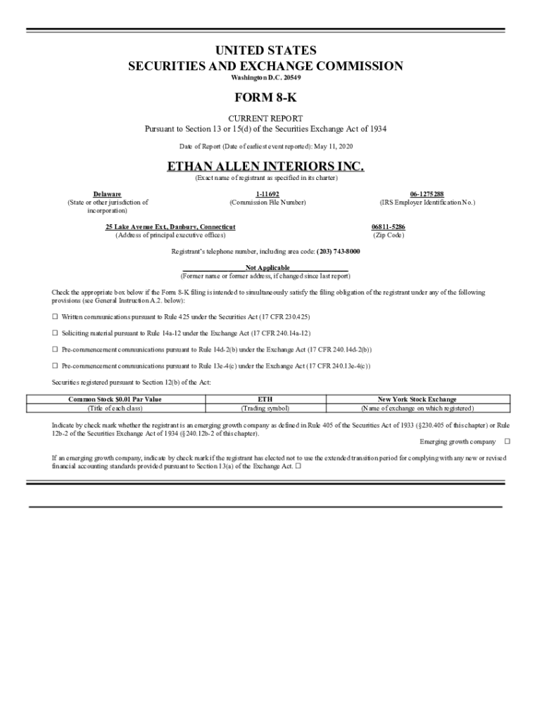 Fillable Online (Ethan Allen or the Company) issued a press release ...