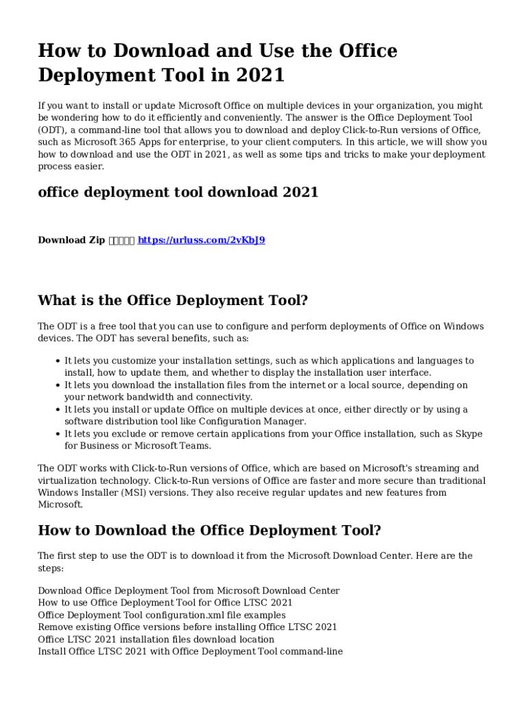 Fillable Online How To Download And Use The Office Deployment Tool In fillable-online-how-to-download-and-use-the-office-deployment-tool-in