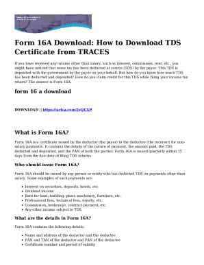 Fillable Online Form 16A: Download TDS Certificate for ... Fax Email ...
