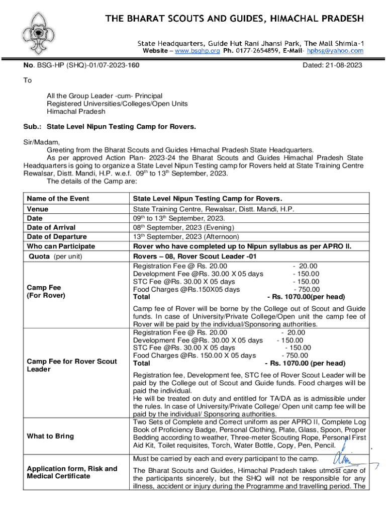 Fillable Online Circulars - the bharat scouts and guides himachal ...