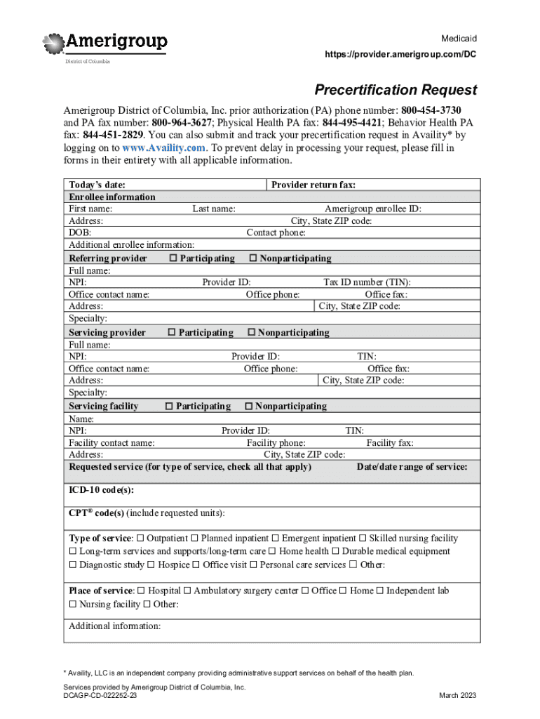 Fillable Online Prior Authorization RequirementsAmerigroup Iowa, Inc ...