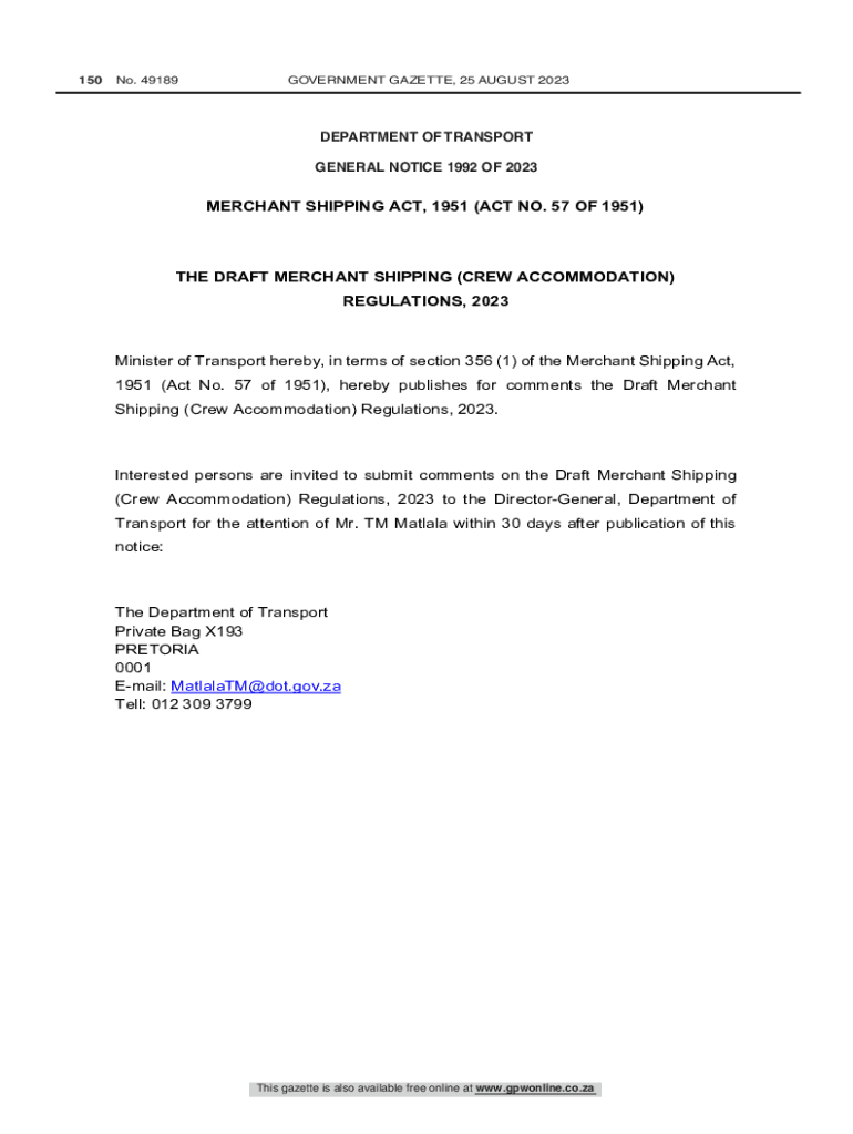 Fillable Online Merchant Shipping and Ship Registration Amendment Bill ...