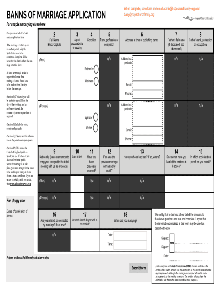 Fillable Online When complete, save form and email adminhopechurchfamily Fax Email Print - pdfFiller