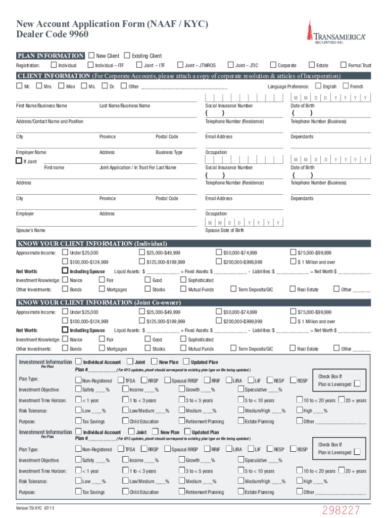Fillable Online new account application form (naaf/kyc) Fax Email Print ...