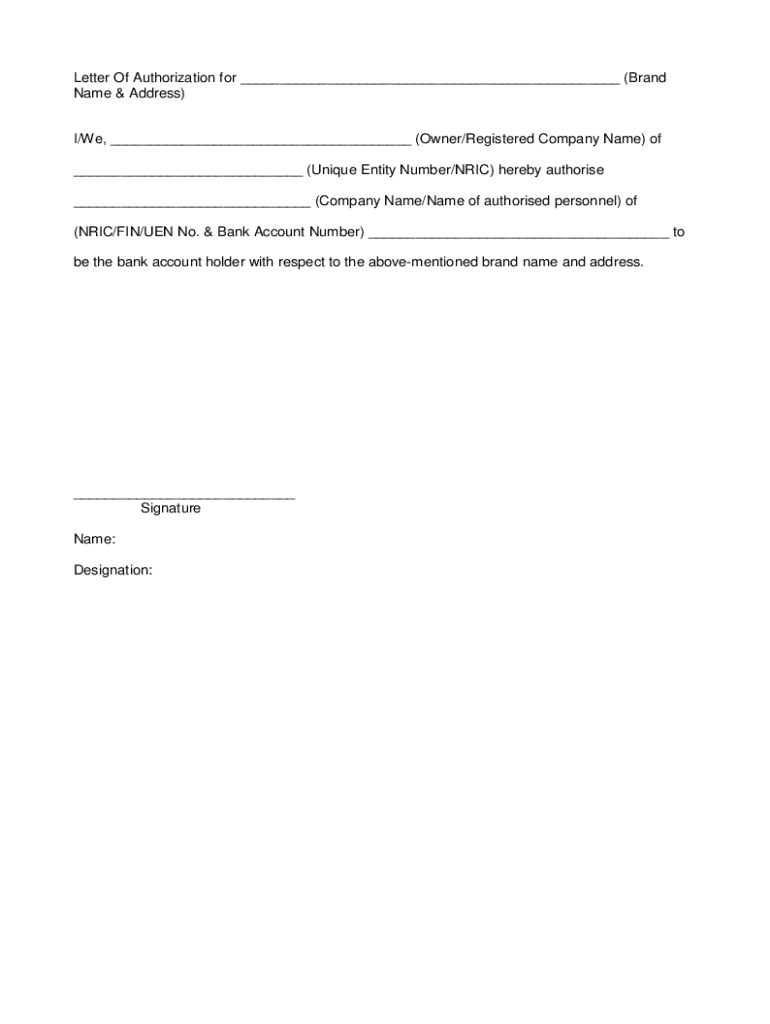 Fillable Online Letter Of Authorization for (Brand Fax Email Print ...