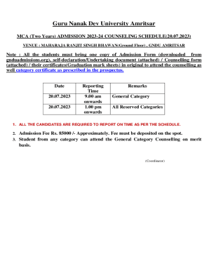 Fillable Online GNDU Admission 2023-24: (Open) Last Date, Application ...