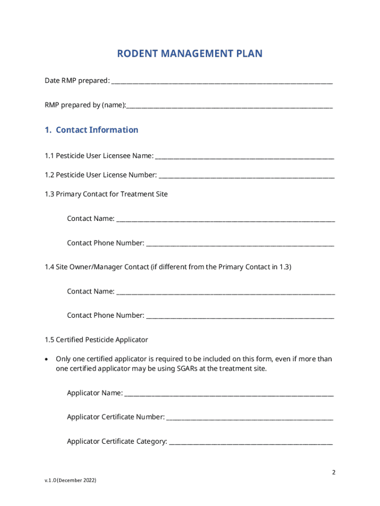 Fillable Online Sample Integrated Pest Management Plan Rodent Control ...