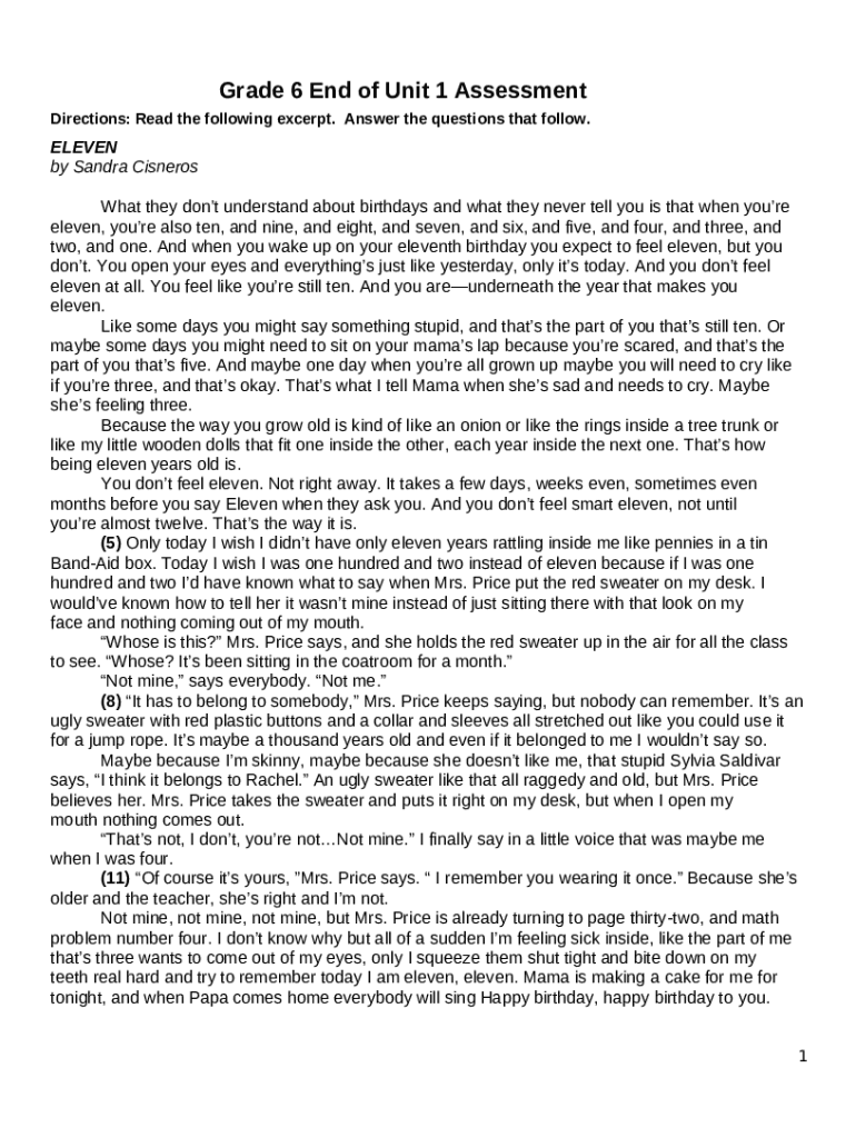 Eleven by Sandra Cisneros What they don't understand ... Doc Template ...