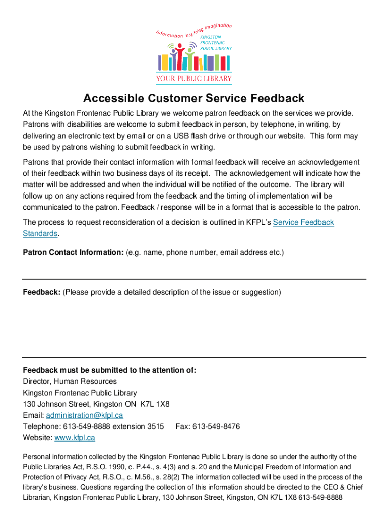 Fillable Online Accessible Customer Service Feeback Form Fax Email ...
