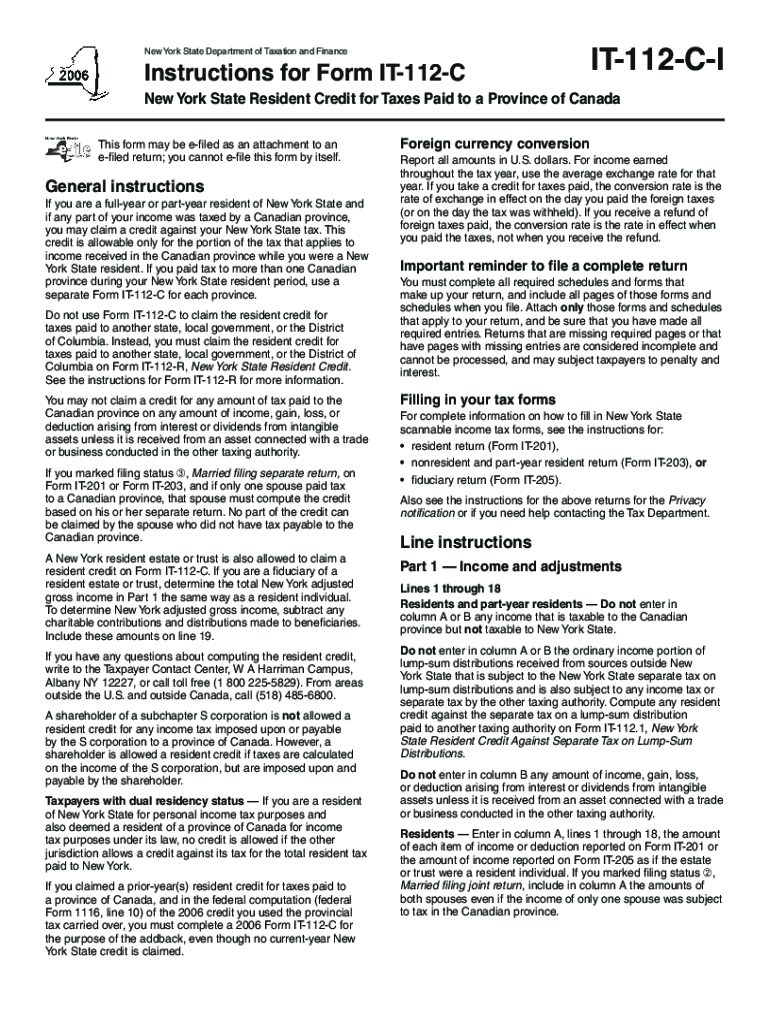 Fillable Online Instructions for Form IT-112-C New York State Resident ...