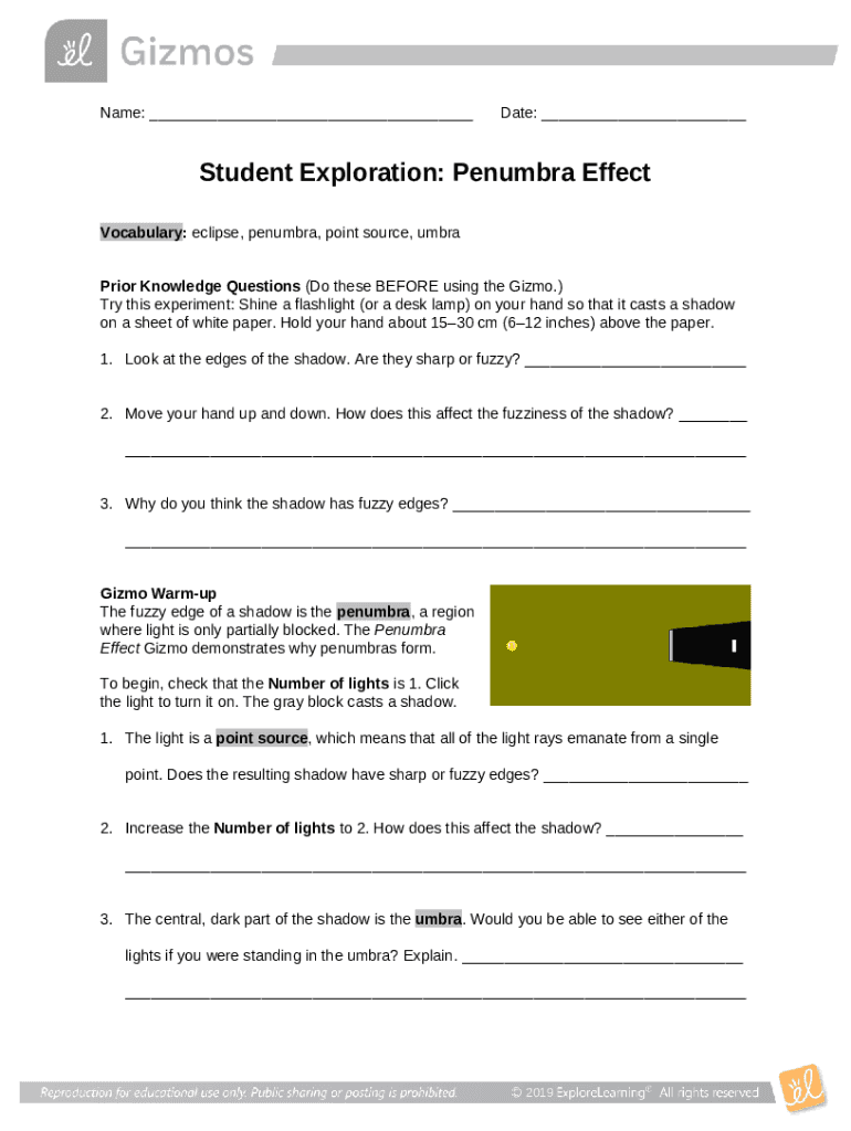 Physics Gizmo - Penumbra Effect - ) Try this experiment Doc Template | pdfFiller