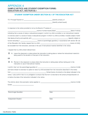 Fillable Online Appendix 4 Sample Notice and student Exemption Forms ...