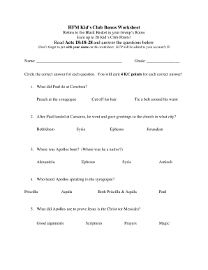 Fillable Online HFM Kid's Club Bonus Worksheet Read Acts 18:18-28 and ...