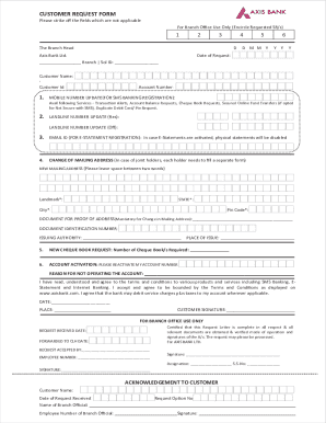 Fillable Online Axis Bank Customer Request Form. Corporate Document Fax ...