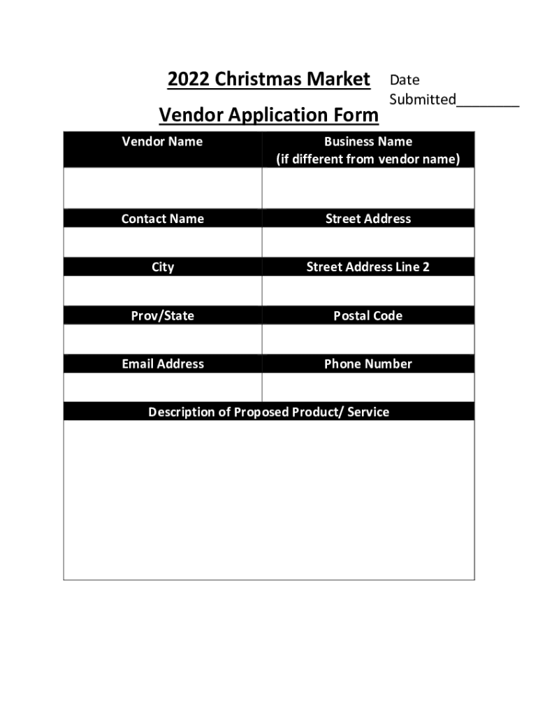 Fillable Online 2022 Christmas Market Vendor Application Form Fax Email ...