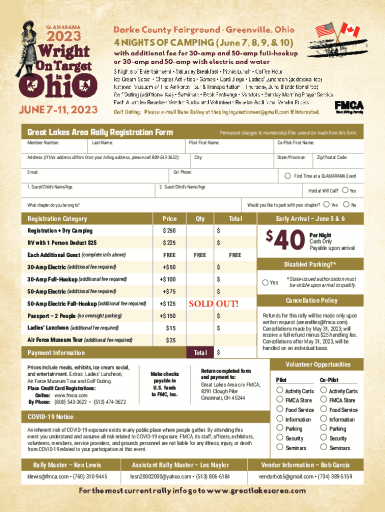Fillable Online Great Lakes Area Rally Registration Form SOLD OUT! Fax ...