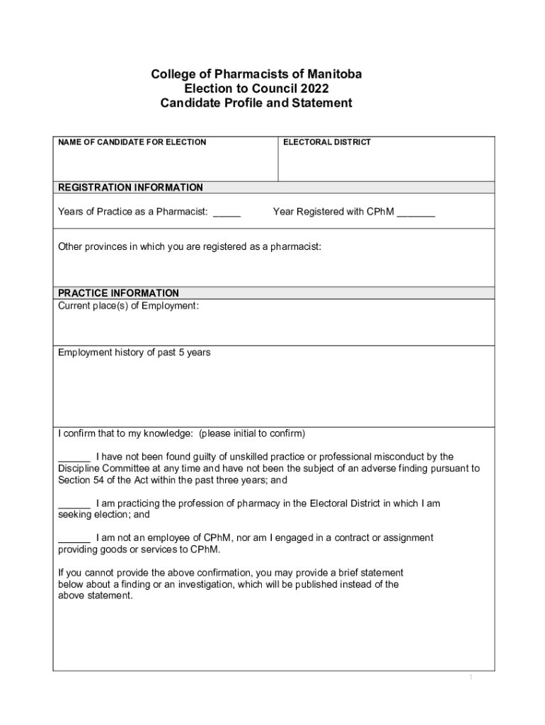 Fillable Online Candidate Profile and Statement Fax Email Print - pdfFiller