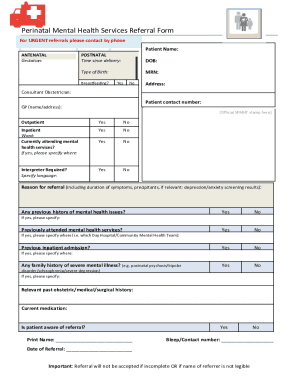 Fillable Online Perinatal Mental Health Services Referral Form Fax ...