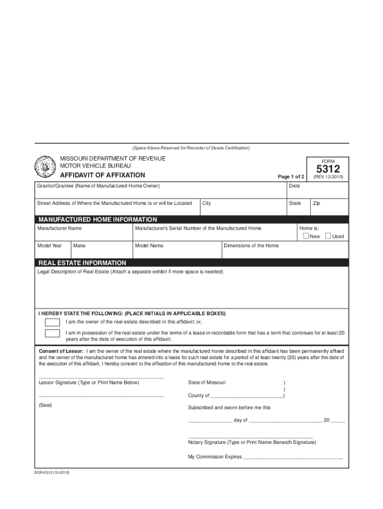 Fillable Online 5312 Affidavit of Affixation - Missouri Department of ...