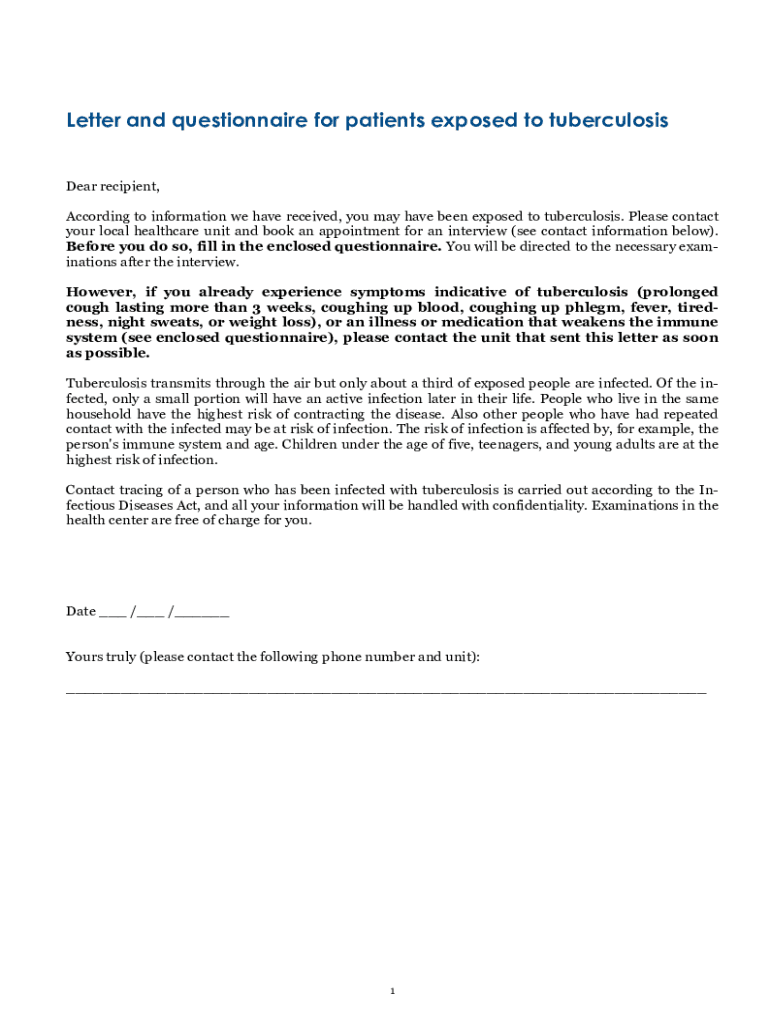 Fillable Online Exposure to TB Fact Sheet Fax Email Print - pdfFiller