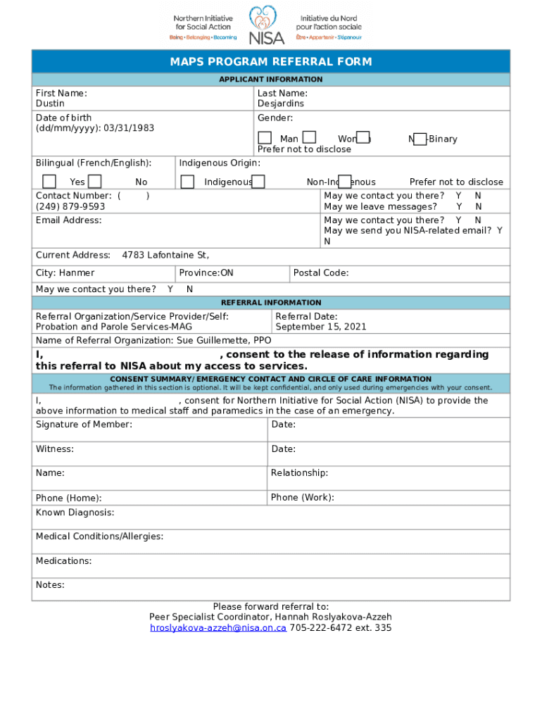 MAPS Program referral - nisa on Doc Template | pdfFiller