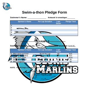 Monroeville Marlins Swim-A-Thon Pledge Sheet Total Laps: Doc Template ...