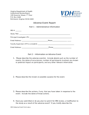 VDH Adverse Event - Virginia.gov Doc Template | pdfFiller
