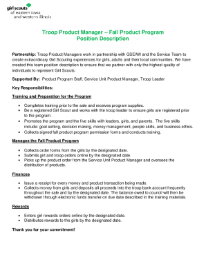 Fillable Online Troop Product Manager Fall Product Program Fax Email ...