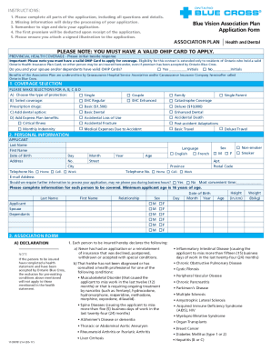Fillable Online Blue Vision Association Plan Application Form Fax Email ...