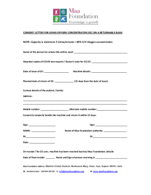 Fillable Online Consent Letter for using Oxygen Concentrator on the ...
