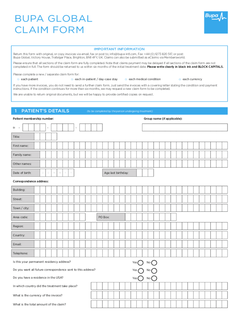 Fillable Online Claim form - International Medical Insurance Fax Email ...
