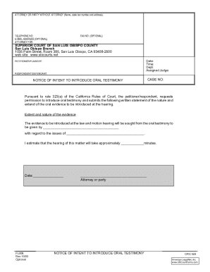 Fillable Online NOTICE OF INTENT TO INTRODUCE ORAL TESTIMONY ... Fax ...