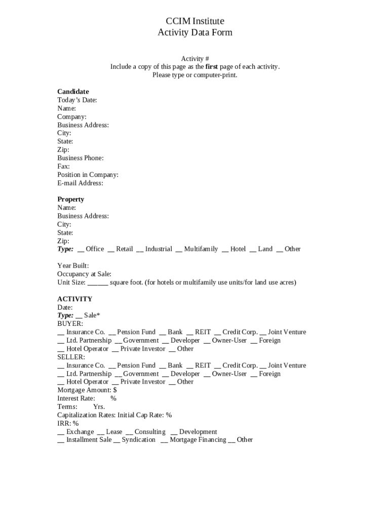 CCIM Activity Data - Fill and Sign Printable Template ... Doc Template ...