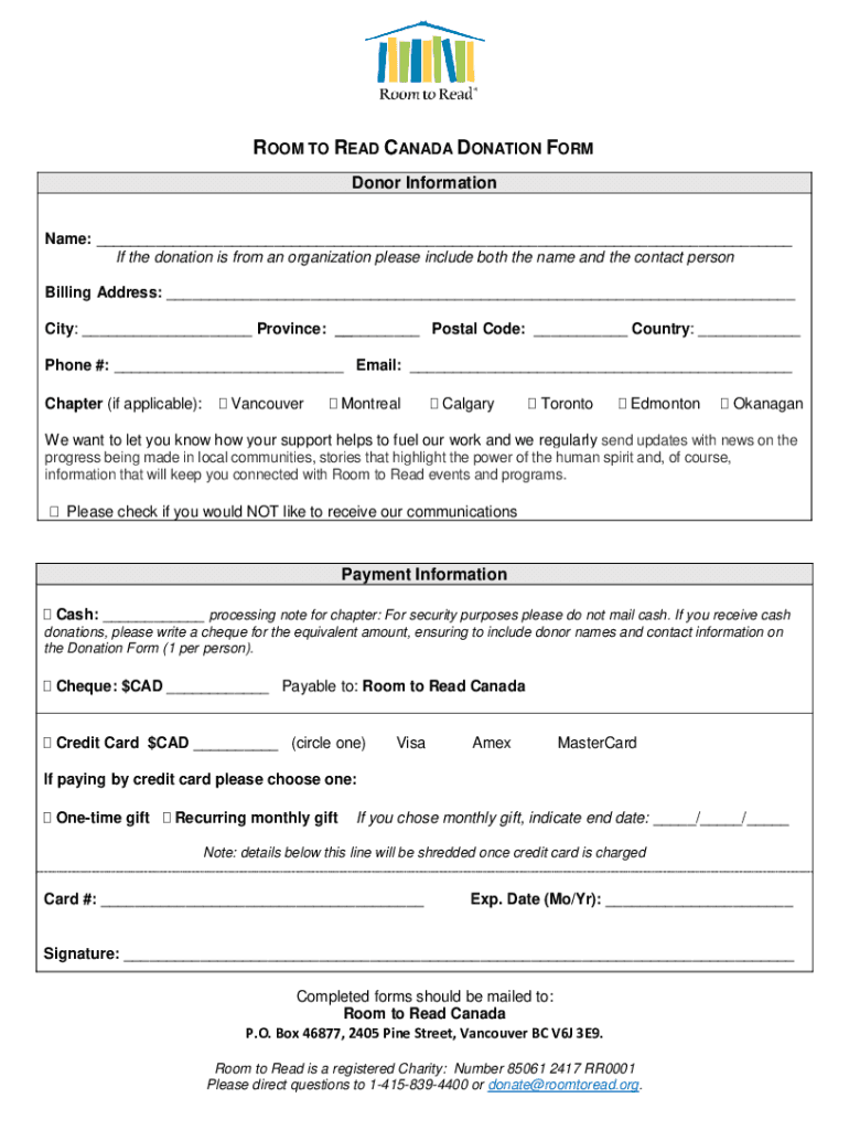 Fillable Online Room to Read: Nonprofit Supporting Girls' Education ... Fax Email Print - pdfFiller