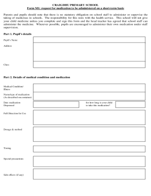 Fillable Online Form M1: request for medication to be administered on a ...