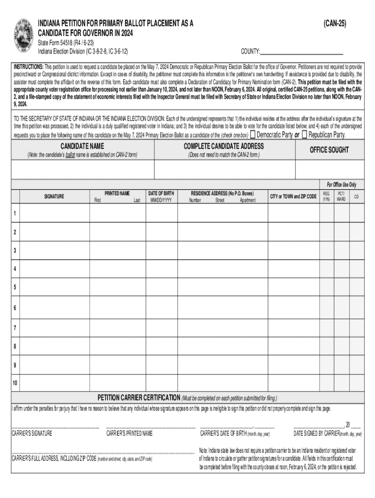 Fillable Online State Form 54518 (R4 / 6-23) Indiana Election Division ...