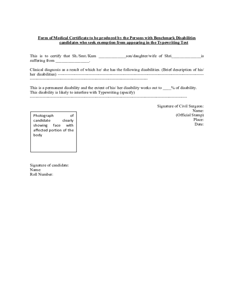 Fillable Online Form of Medical Certificate to be produced by the ...