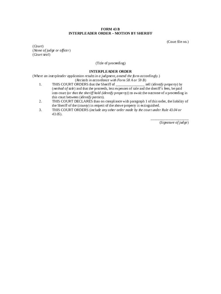 43b interpleader ordermotion by sheriff Doc Template | pdfFiller