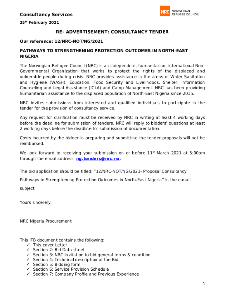 RE- ADVERTISEMENT: CONSULTANCY TENDER Doc Template | pdfFiller