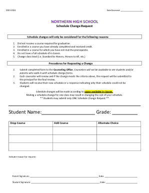Fillable Online NORTHERN HIGH SCHEDULE CHANGE FORM Fax Email Print ...