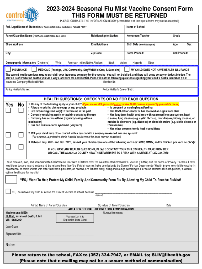 Fillable Online Statement on seasonal influenza vaccine for 2023-2024 ...