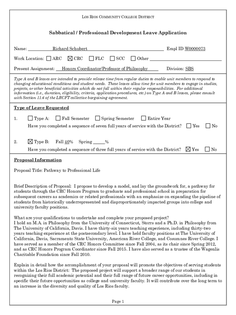 Fillable Online Sabbatical / Professional Development Leave Application ...