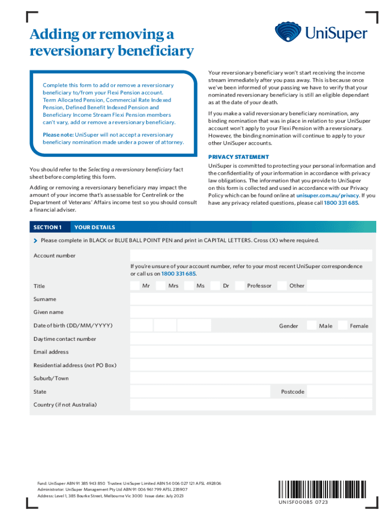Fillable Online Reversionary beneficiary fact sheet and form. Complete ...