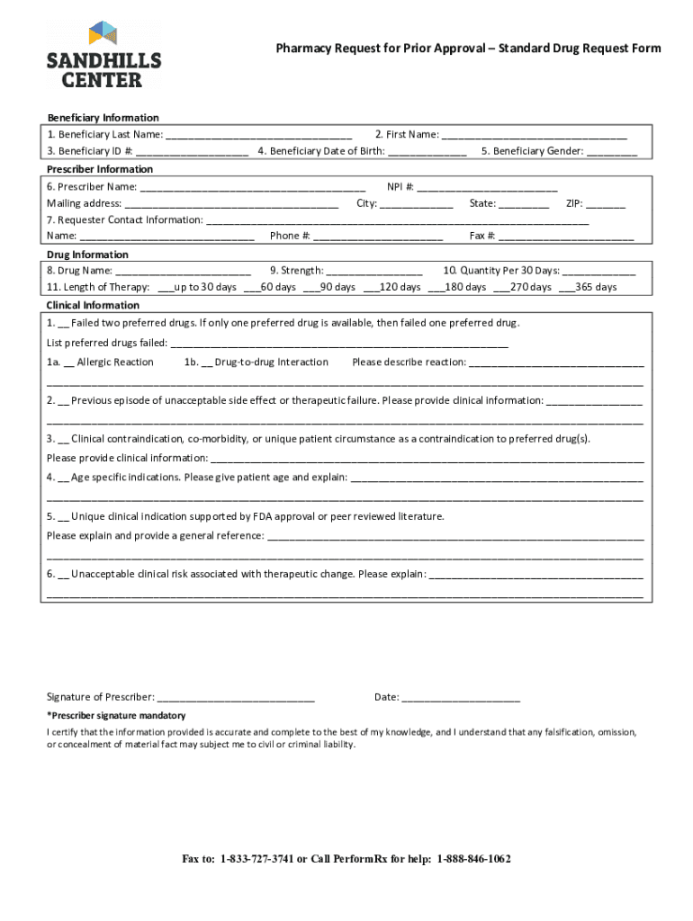 Fillable Online Standard Drug Form - SHC. Standard Drug Form Fax Email ...